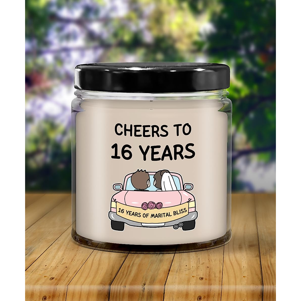 generic IKPR 16th Wedding Gift Anniversary for Wife Husband him Couples 16 Years Candle Gifts Cheers to 16 Years of Marital Bliss, White