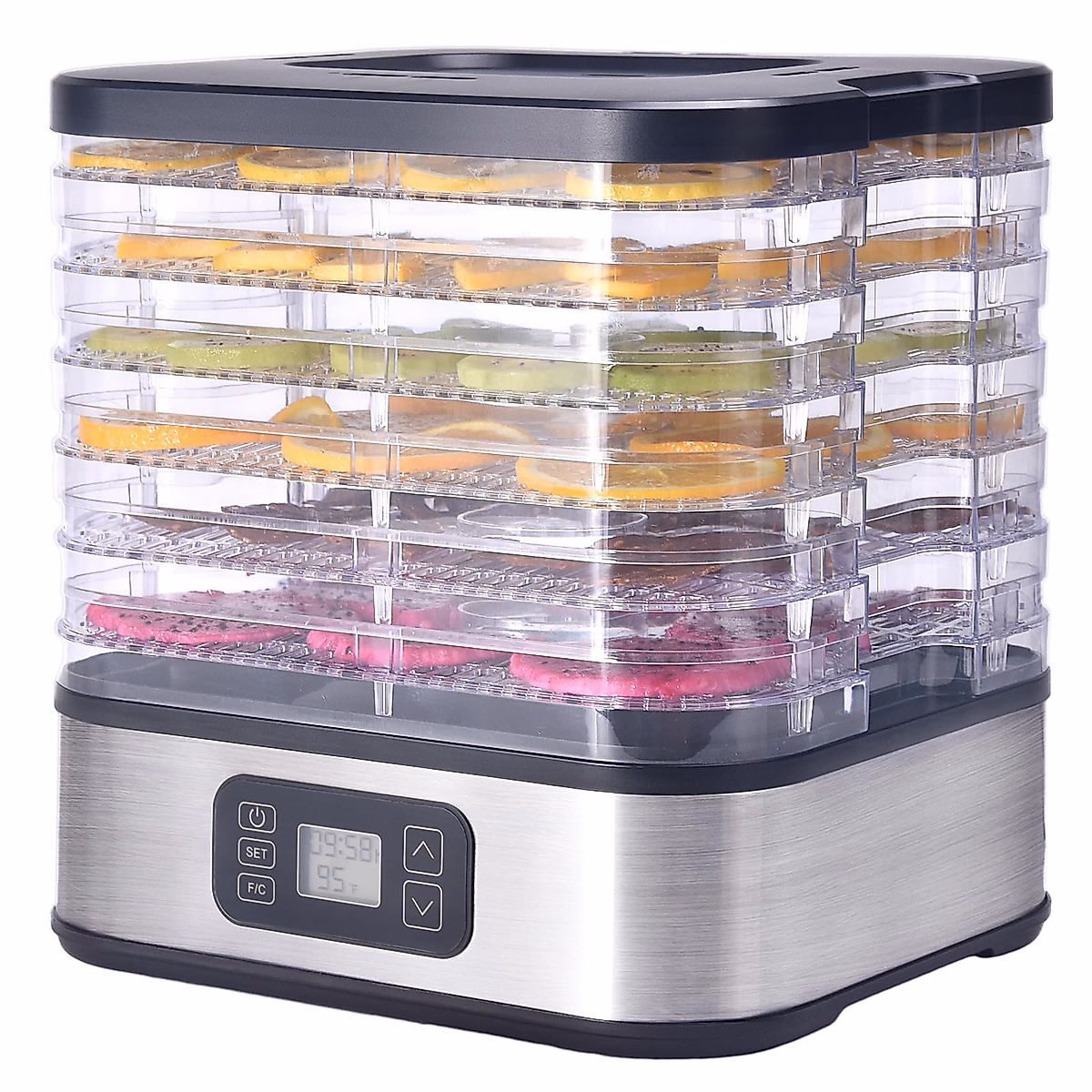 HOPERAN Food Dehydrator, 6 Trays Dehydrator with 72H Timer & 95-167℉ Temperature Control & LED Display, Dehydrators for Food and Jerky, Fruits, Herb, Veggies, Pet Treat, BPA-Free, Recipe Book Included