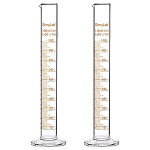StonyLab 2-Pack 100ml Borosilicate Glass Graduated Cylinder Measuring Cylinder