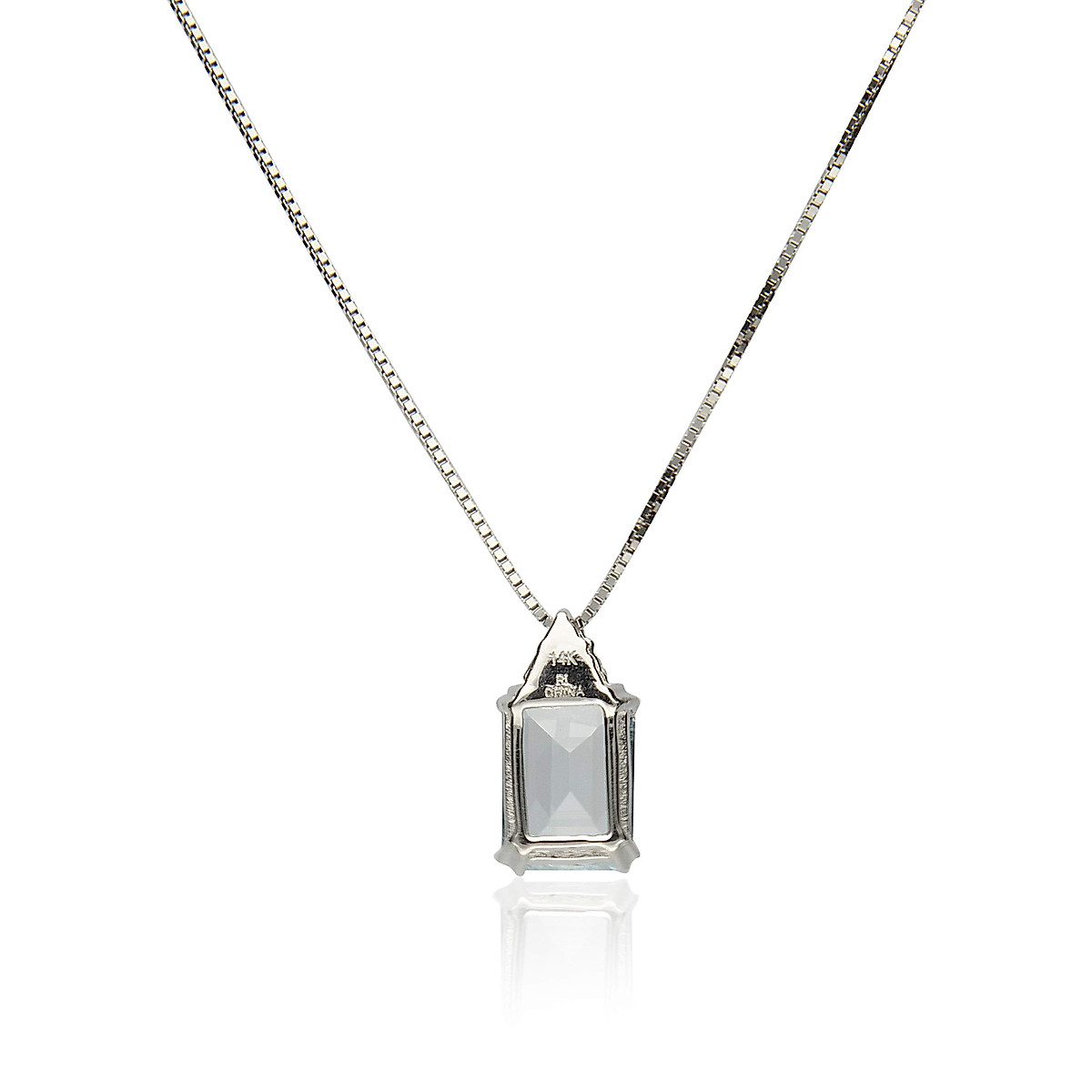 Gin & Grace 14K White Gold Genuine Emerald Cut 1.35 Ct Aquamarine & Natural Diamond (I1,I2) Big Cocktail Pendant for Women
