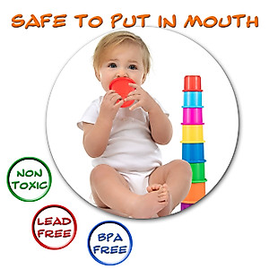 Driddle Colorful Stacking & Nesting Cups - 8 Cups Fun Color Learning Toy - Great Bath & Beach Toy for Baby Toddler & Kids - Preschool Game