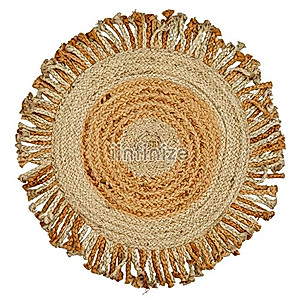 iinfinize 24" Round Indian Mat Handwoven Jute Mat Killim Decorative Floor Mat Outdoor Reversible Mat Home Decor Entry Door Mat Round Shape Vintage Mat