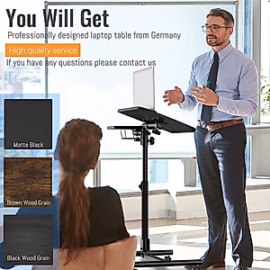 LvnRaay Height Adjustable Laptop Sit to Stand Up Desk with Wheels Cup Holder, Overbed Table with Wheels Adjustable Height Mobile Laptop Stand Desk, 40'' Rolling Desk Laptop Stand for Couch (Black)