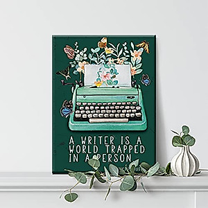Writer Wall Art a Writer is a World Trapped in a Person Canvas Painting Prints for Home Wall Decor Framed Reading Books Artwork Gifts(12x15 Inch)
