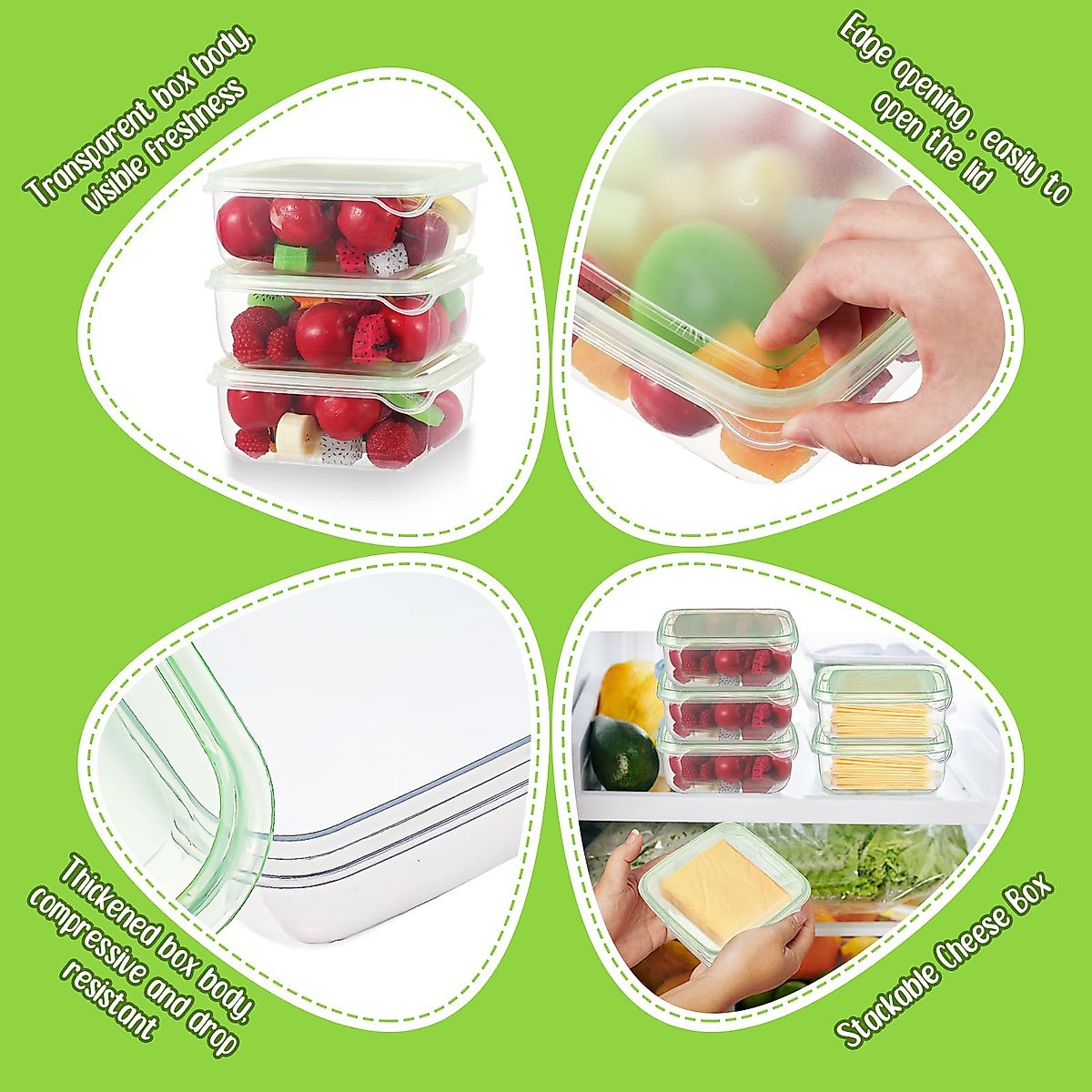 Uiifan 3 Pcs Sliced Cheese Container for Cheese Slice Holder with Lids Plastic Clear Box for Fridge Airtight for Fridge Dessert Container for Refrigerator Food