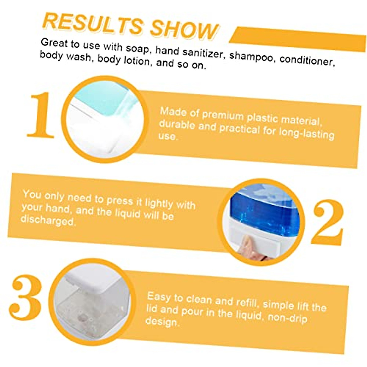 BETOOKY Manual Soap Dispenser Foams Soap Dispenser Push- Style Dispenser Liquid Soap Holder Wall Mounted Hand Wash Wall Holder Hotel Soap Dispenser Handwashing Fluid White Plastic Shampoo