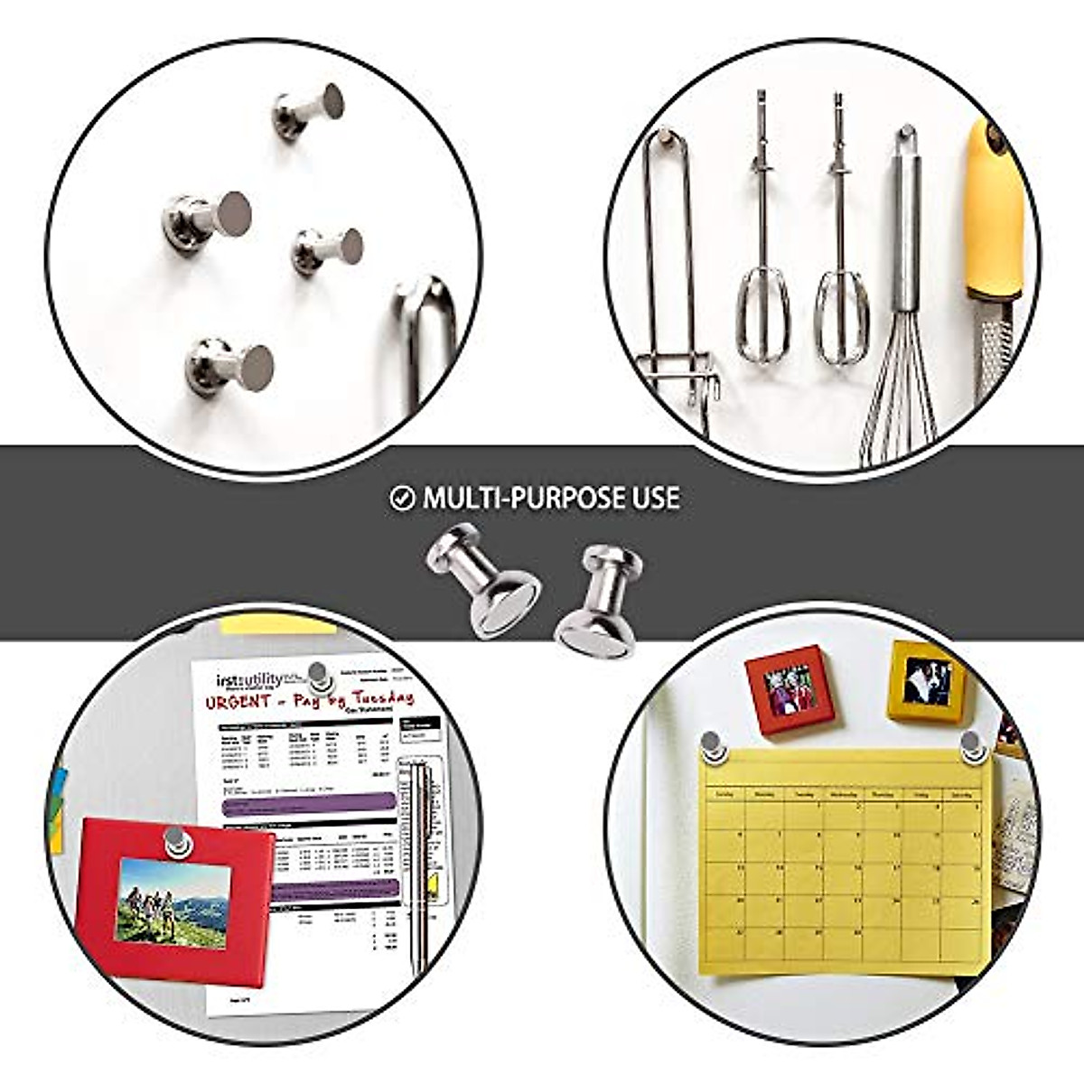 Magnetic Push Pins, Refrigerator Magnets, 16pcs Brushed Nickel Push Pin Magnets Perfect for Fridge Magnets, Office Magnets, Whiteboard Magnets, Map Magnets