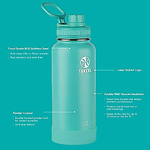 Takeya Actives Insulated Stainless Water Bottle with Insulated Spout Lid, 24oz, Midnight & Actives Insulated Stainless Steel Water Bottle with Spout Lid, 24 oz, Teal