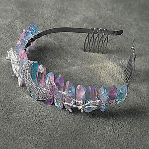 Zivyes Moon Goddess Crown Raw Crystal Quartz Tiara Mermaid Crown Wedding Fairy Rave Headpiece Festival Headband
