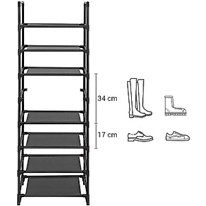 UrMsun 8 Tiers Shoe Rack 16-20 Pairs Sturdy Shoe Shelf Non-Woven Fabric Shoe Tower Organizer Cabinet Black Tall Narrow Shoe Rack