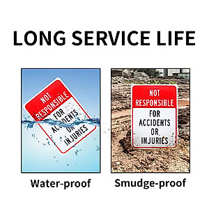 2-Pack Not Responsible for Accidents or Injuries Sign，Enter at Your Own Risk Sign - 12"x 8" - .040 Aluminum Reflective Sign Rust Free Aluminum-UV Protected and Weatherproof