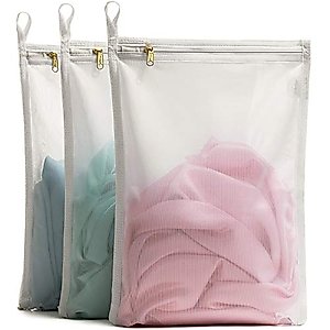 TENRAI Delicates Laundry Bags, Bra Fine Mesh Wash Bag for Underwear, Lingerie, Bra, Pantyhose, Socks, Use YKK Zipper, Have Hanger Loops, Small Openings (White, 3 Small, CQS)