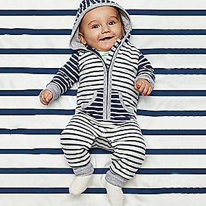 Newborn Baby Boys Outfit Mitiy Long Sleeve Rompers Striped Hoodie Jumpsuit Clothes Set