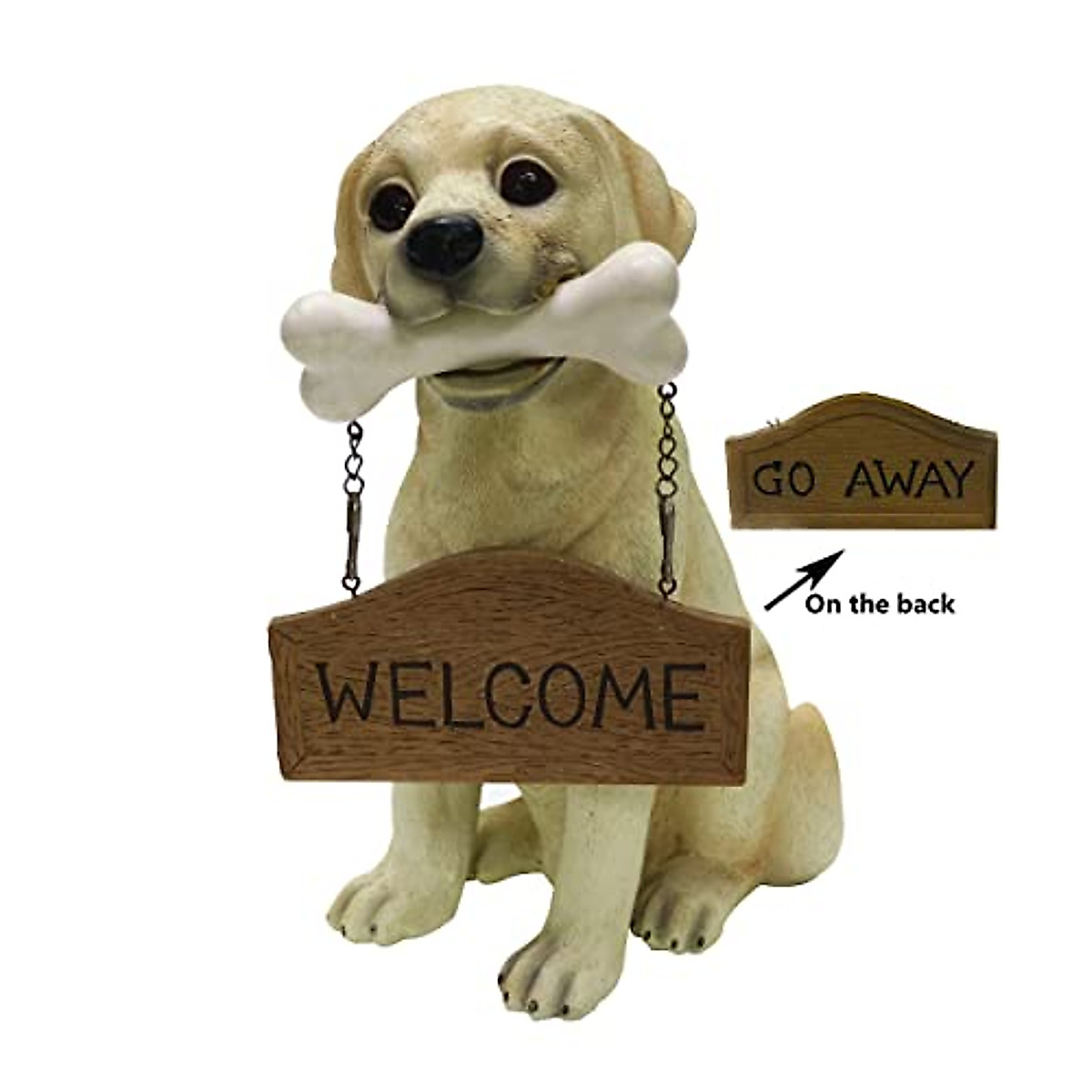 Nature's Mark Labrador Retriever Dog Puppy Statue with Reversible Welcome Sign and Go Away Sign Resin Garden Decor 12" H