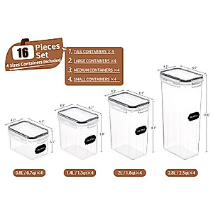 PRAKI 16PCS Airtight Food Storage Containers and 10PCS Large Flour and Sugar Containers