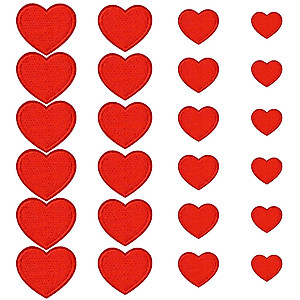 Lystaii 24pcs Red Heart Shape Iron on Patches Cute Mini Heart Iron-on sew-on Patches Embroidered Applique Decoration Patches Assorted Size Custom Patches for Clothing Jackets Backpacks Jeans Hats Bags