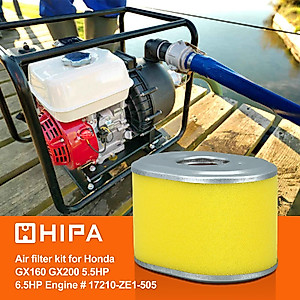 Hipa Air Filter for Honda GX160 GX200 GX 160 GX 200 GX140 5HP 3.5HP 5.5HP 6.5HP Engine EG2200X EZ2500 Generator WMP20X Water Pump Replace 17210-ZE1-505 17210-ZE1-517 with Fuel Filter Plug