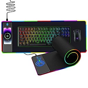 Juicy Chargers Extra Long RGB Non-Slip Wireless Charging mat with 10 Backlight Colors, Wireless Charger Mouse pad Supports Qi Mobile Devices for Home, Office and Gaming, Desk 12 x 35.5 inch