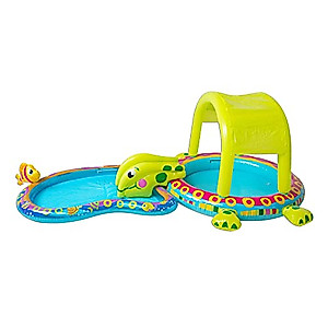 Banzai BAN-85319 Shade 'N Slide Turtle Heavy Duty Outdoor Toy Inflatable Kiddie Splash Pool Set with Sprinkler for Children and Kid Backyard Water Fun