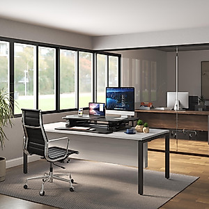 Mount-It! Height Adjustable Standing Desk Converter | 48” Wide Tabletop Sit Stand Desk Riser with Gas Spring | Stand Up Computer Workstation Fits Dual Monitors | Black | MI-7925