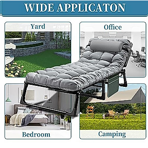 Soliles Portable Folding Camping Cot, Adjustable 4-Position Adults Reclining Chairs with Mattress,Outdoor Patio Folding Lounge Chair Sleeping Cots Bed, Perfect for Camping, Pool, Beach, Patio