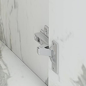 Homsee Reception Desk L-Shaped Office Desk with Counter, 1 Door Storage Cabinet, 1 Lockable Drawer, Hutch Shelf and Keyboard Tray (White Marble)