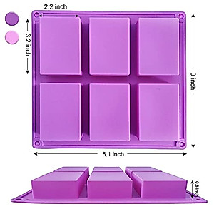 Silicone Soap Molds Set of 3, 6 Cavities Rectangle Silicone Soap Molds for Homemade Craft Soap Mold, Cake Mold, Chocolate Mold ＆ Ice Cube Tray（Blue & Purple ＆ Pink）
