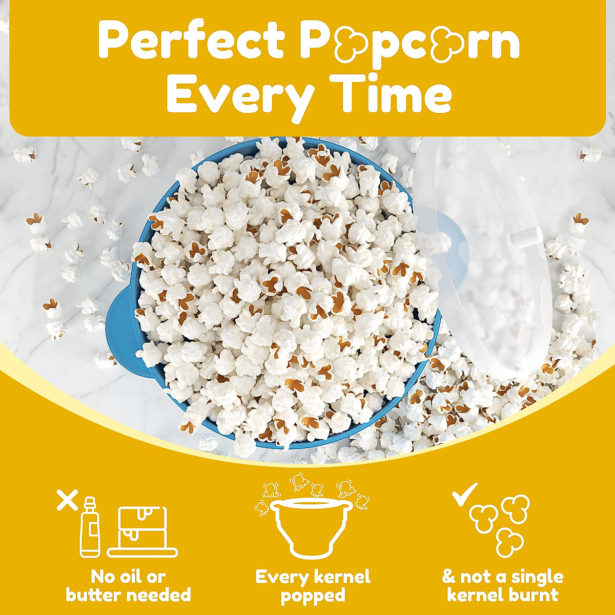 The Original Popco Silicone Microwave Popcorn Popper with Handles, Silicone Popcorn Maker, Collapsible Popcorn Bowls, Dishwasher Safe - 15 Colors Available (AQUA)