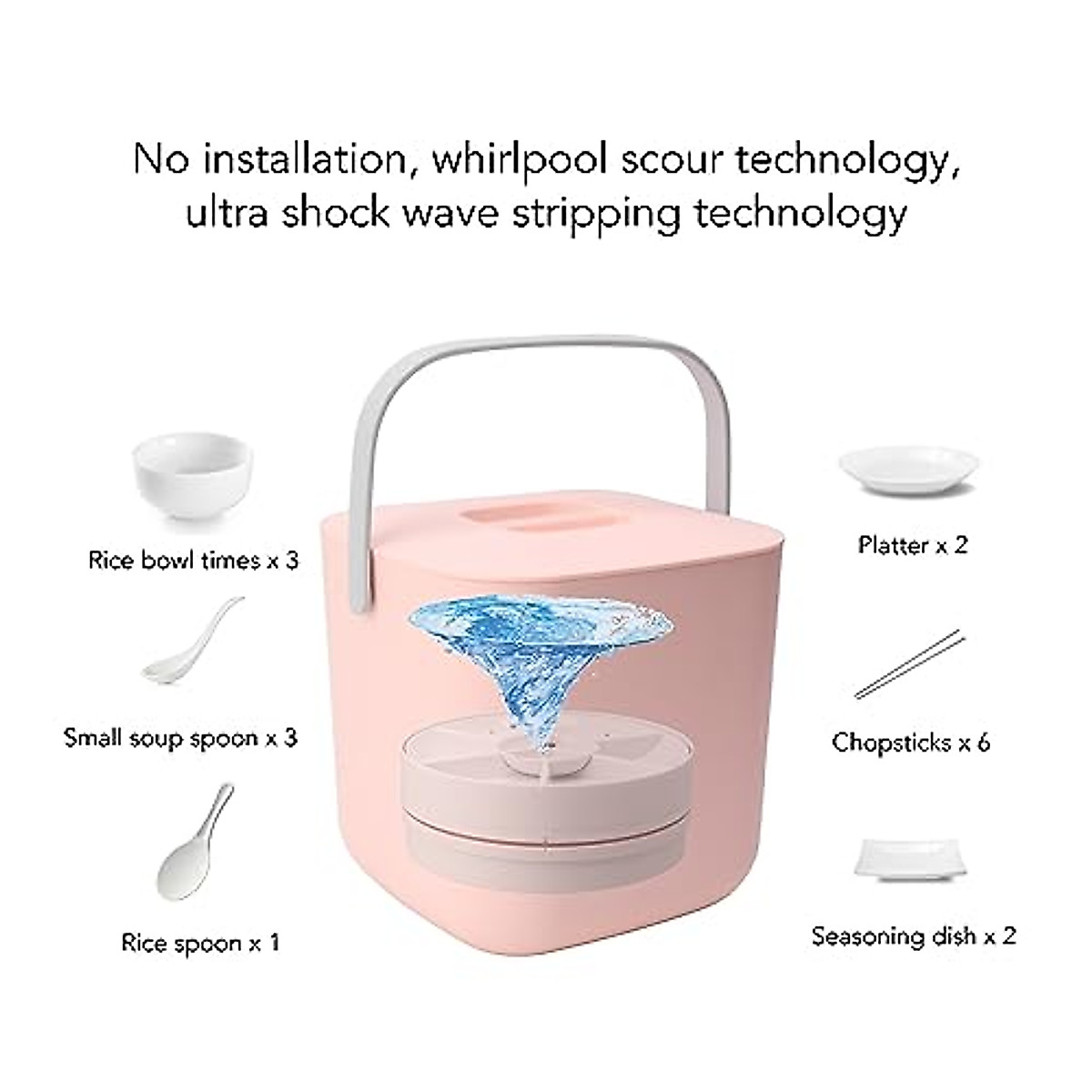 Portable Countertop Dishwasher, 2000mah 8.5V 2A Deep Timed Shutdown Mini Dishwasher for Apartment (Pink)