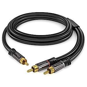 KabelDirekt – 10ft Long – RCA/Phono Y Cable, 1 to 2 RCA/Phono, Stereo Audio Cable (Coax Cable, RCA/Phono Male/Male Plugs, Analog/Digital, Adapter for subs/amps/Hi-Fis/Home Theater/receivers, Black)