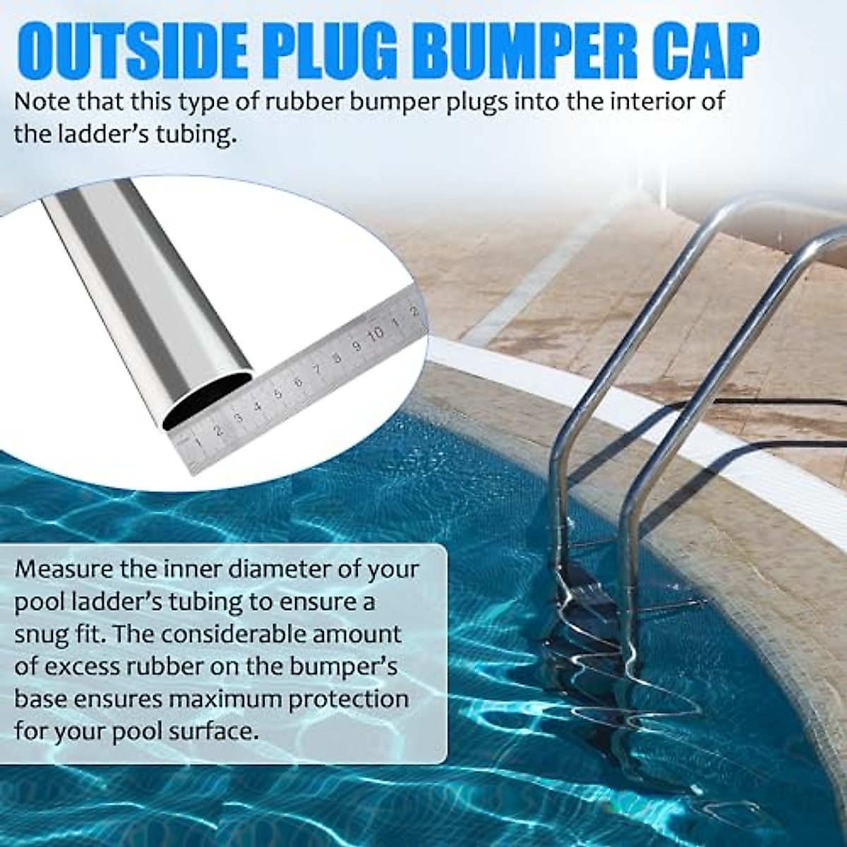 TonGass (4-Pack, White) Outside Pool Ladder Bumpers for Inground Pool - Pool Ladder Rubber End Caps Fit 1.9" Standard Swimming Pool Ladder Tubing Bumper Caps for Inground Pool Ladder Step End Caps