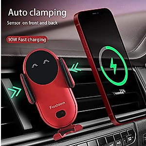 Wireless Car Charger, Auto Clamping Fast Charging with Light,Car Phone Holder Mount Compatible with iPhone 14/13/12/SE/11/XSMax/XS/XR/X/8,Samsung S22/ 21/20/10/9/Note 20/10/9 Red