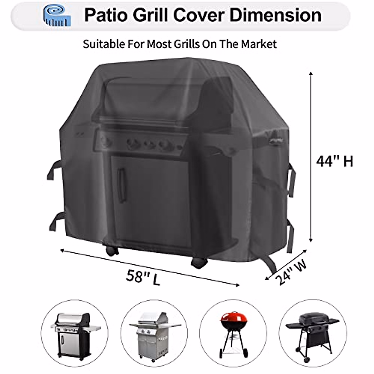 OutdoorLines Waterproof Heavy Duty BBQ Grill Cover - Universal Barbecue Grill Covers UV Resistant Barbeque Gas Grill Cover for Outdoor Universal Grills, 58L x 24W x 44H Inch, Black