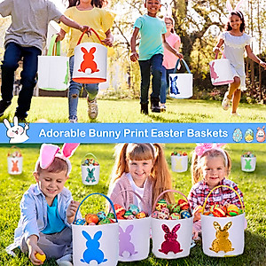 Jexine 12 Pcs Easter Bunny Basket Bags Bulk for Kids Gift Bucket Easter Eggs Hunt Basket with Handle Bunny Tote Bag Carry Bucket Rabbit Fluffy Tails Bags for Easter Party Decorations (Sequin Style)