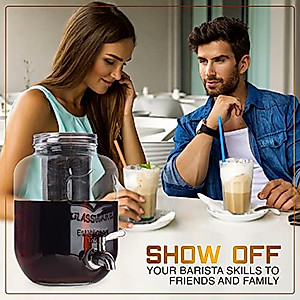 Cold Brew Coffee Maker, 1 Gallon Iced Coffee Maker, Cold Brew Mason Jar with Stainless Steel Filter, Large Iced Tea Maker With Thick Shatter Resistant Glass, Your Own Cold Brew Kit