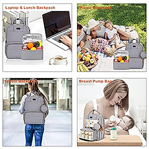 Herald 15.6 inch Laptop Backpack with Lunch Compartment for Women Men, Quilted Insulated Cooler College School Computer Bookbag Water Resistant Leak-proof Food Bag for Work Beach Camping Picnic Hiking