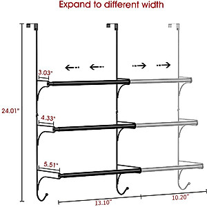 Auledio Adjustable Over The Door Triple Towel Rack with Hooks,Black