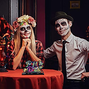 Halloween Table Centerpieces Day of The Dead Decorations Dia de Los Muertos Sugar Skull Signs Happy Halloween Decorations, Mexican Skeleton Skull Wooden Papel Picado Dinner Tier Tray Decor