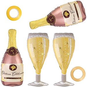 Champagne Wine Bottle Balloons, 4 Pcs Champagne Glass Foil Balloons, Large Wine Mylar Balloons for Engagement Bridal Shower Wedding Bachelorette Birthday Party Decoration