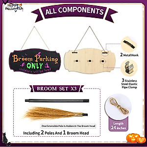 Bnesi Halloween Creative Wall Decorations, Broom Parking Sign with 3 Removable and Placeable Witches Brooms, Outdoor Front Porch or Indoor Living Room Wall Halloween Decoration (Halloween)