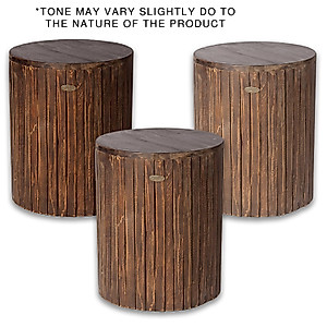 Patio Sense 62421 Michael Round Rustic Garden Stool Wood Outdoor Seating & End Table Portable Adaptable Outdoor Furniture - Seasoned Patina Finish
