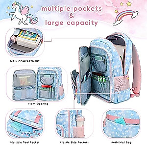 KIDNUO Girls Backpack 15.6 Inch Laptop School Bag Cute Kids Kindergarten Elementary Backpacks Middle Schoolbag Large Bookbags for Women Teens Students Anti Theft Travel Daypack (Blue)