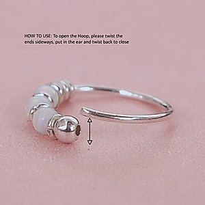 Handmade Silver Single 10MM Cartilgae Helix Piercing Hoop Earring with Trio White Opal, 925 Sterling Silver Very Small 10MM Thin 22 Gauge Hoop for women, By Miya Jewelry Creations