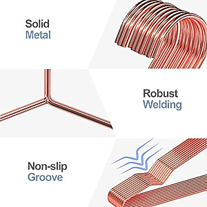 SPECILITE Metal Hangers 30 Pack Heavy Duty, Strong Wire Clothes Hangers with Notches, Space Saving Hangers Bulk for Standard Size Coats, Shirts, Suits, Pants, Shiny Rose Gold