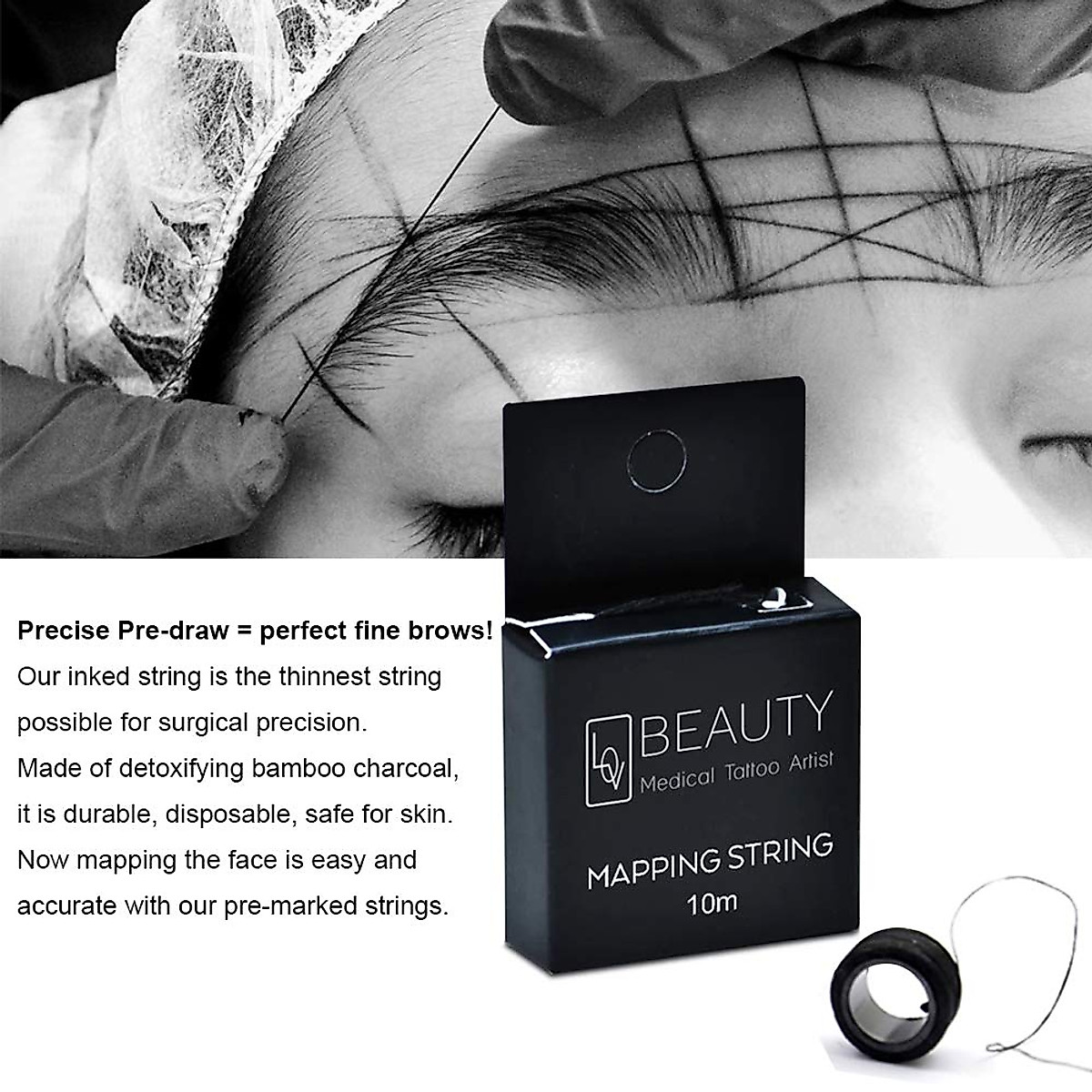 BOLUOYIN Pre-Inked Brow Mapping String for Microblading Eyebrow Marker Thread Tattoo PMU Microblading string Measuring Tool for Marking Symmetrical Eyebrows (Pre-Inked (2 Pack))