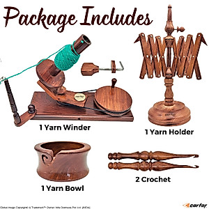 Carfar Wooden Yarn Winder Complete Set for Knitting and Crocheting Handmade Natural Wood Yarn Winder Combo
