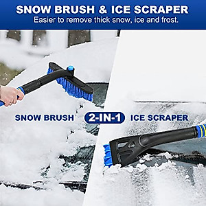 34" Extendable Ice Scrapers for Car Windshield 2-in-1 Snow Brush for Car Snow Scraper for Car Snow Scraper and Drush with Ergonomic Foam Grip for Cars, Trucks, SUVs with 360° Pivoting Brush Head