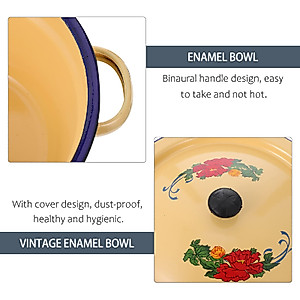 YARDWE Oven Stainless Steel Mixing Bowl Enamel Bowls Vintage Metal Bowls: Salad Bowl with Lid Washing Basin Ramen Bowls Soup Bowls Serving Bowl for Soup Noodle Pho Udon Stainless Steel Mixing Bowl