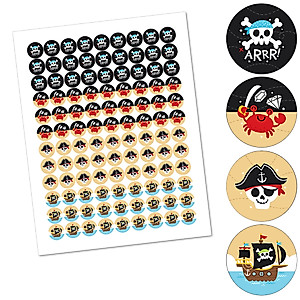 Big Dot of Happiness Pirate Ship Adventures - Skull Birthday Party Round Candy Sticker Favors - Labels Fit Chocolate Candy (1 sheet of 108)
