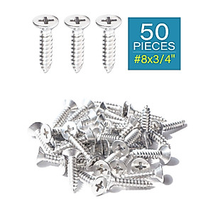 #8 x 3/4" Stainless Flat Head Phillips Wood Screws (50pcs) 18/8 Stainless Steel 304 Countersunk Self Tapping Screw | by IMSCREWS